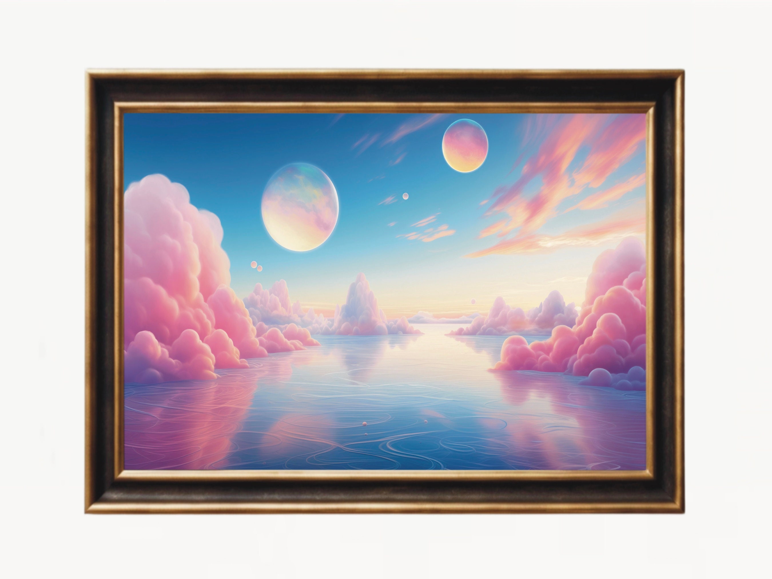 Galactic Sky Art, Pink Sky Wall Art, Supermoon Art, Cotton Candy Sky ...