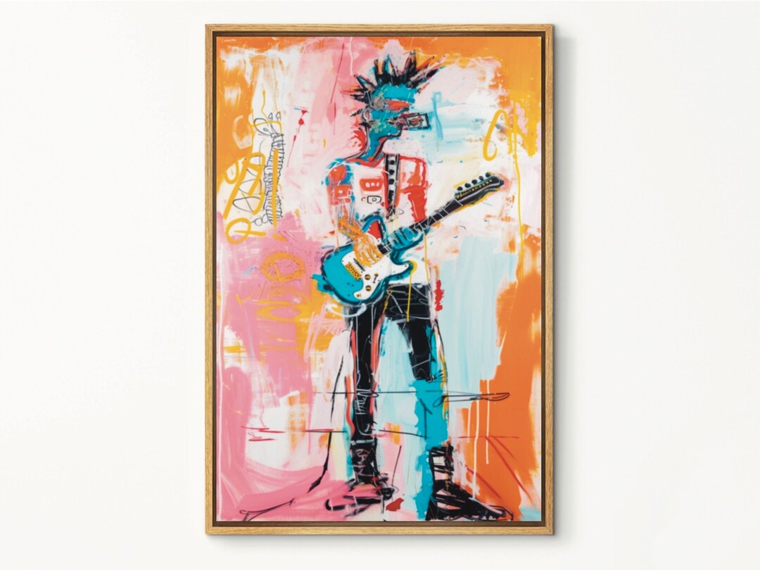 Abstract Punk Rocker Playing Electric Guitar Art Print, Punk Edgy ...