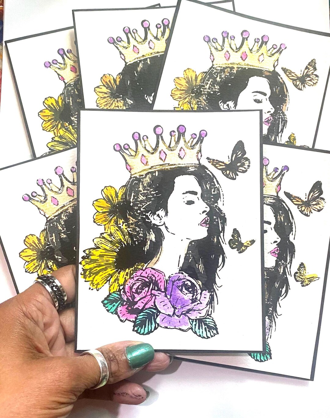 Princess Queen Flower Girl Power Card Hand Inked With Watercolor on ...