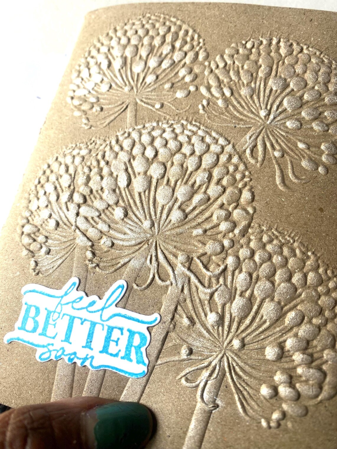 Feel Better Soon Allium Floral Embossed Card With Iridescent White Ink ...