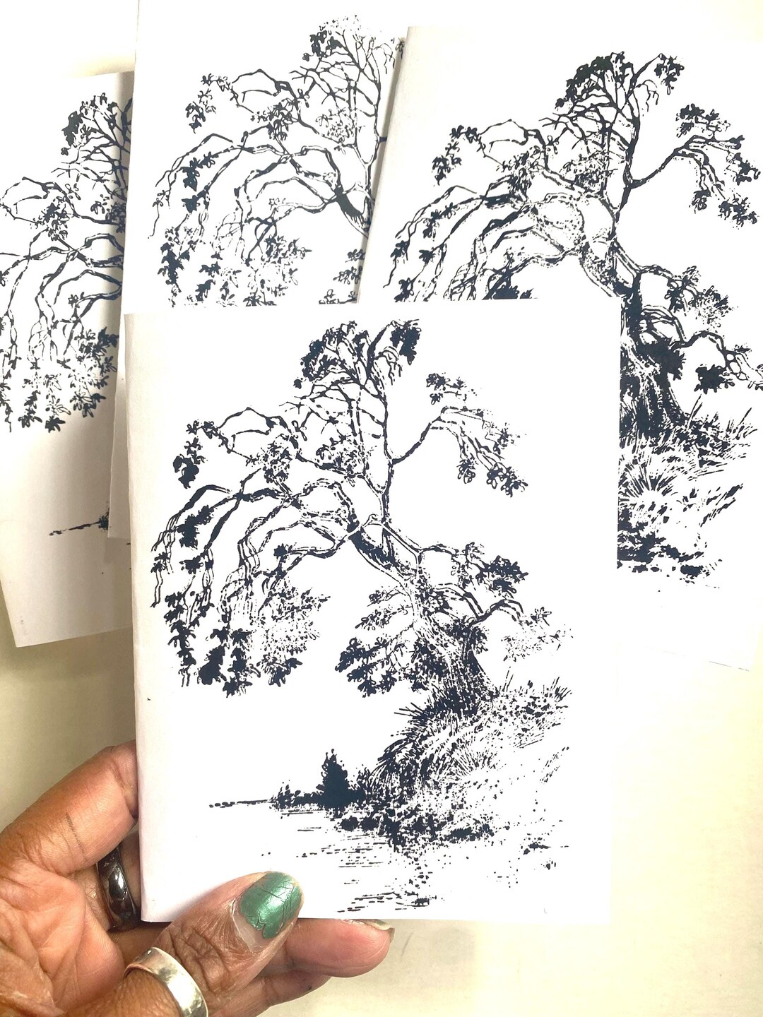 Tree by the River Hand Stamped Cards, 4.25” X 5.5” - Etsy