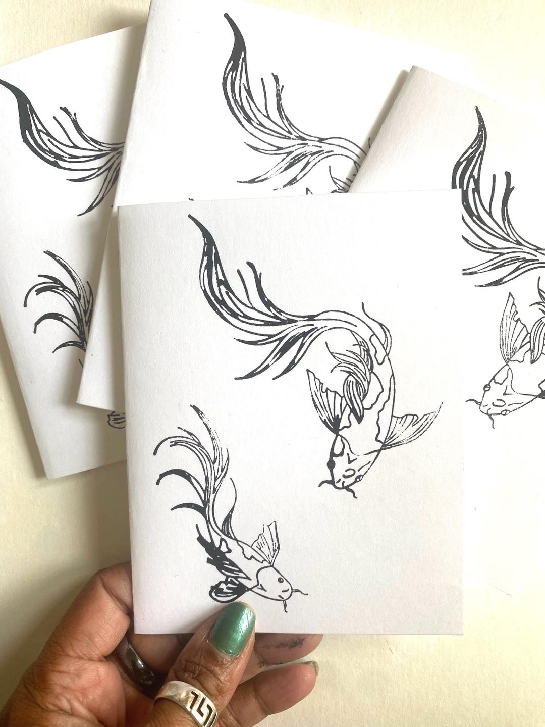 Koi Fish Hand Stamped Cards, 4.25” X 5.5” - Etsy