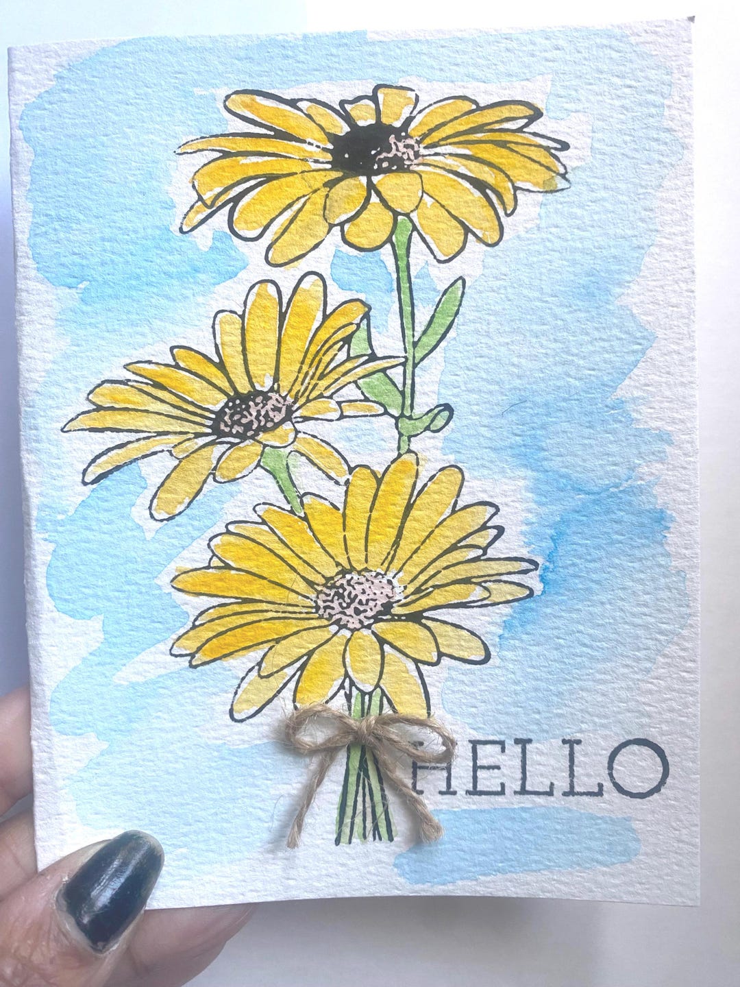 Hello Sunflowers Hand Painted Card on Watercolor Paper - Etsy