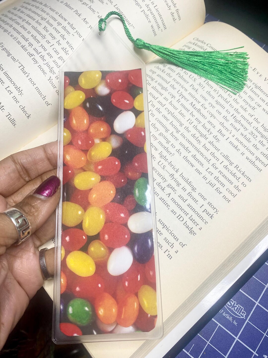 Jelly Beans Bookmark in Plastic Protector With Green Tassel - Etsy