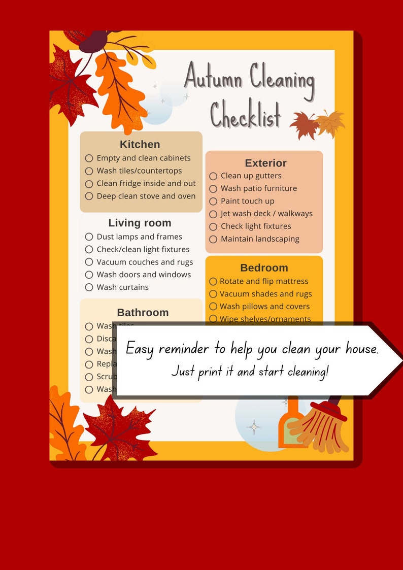 Autumn Cleaning Checklist - Etsy