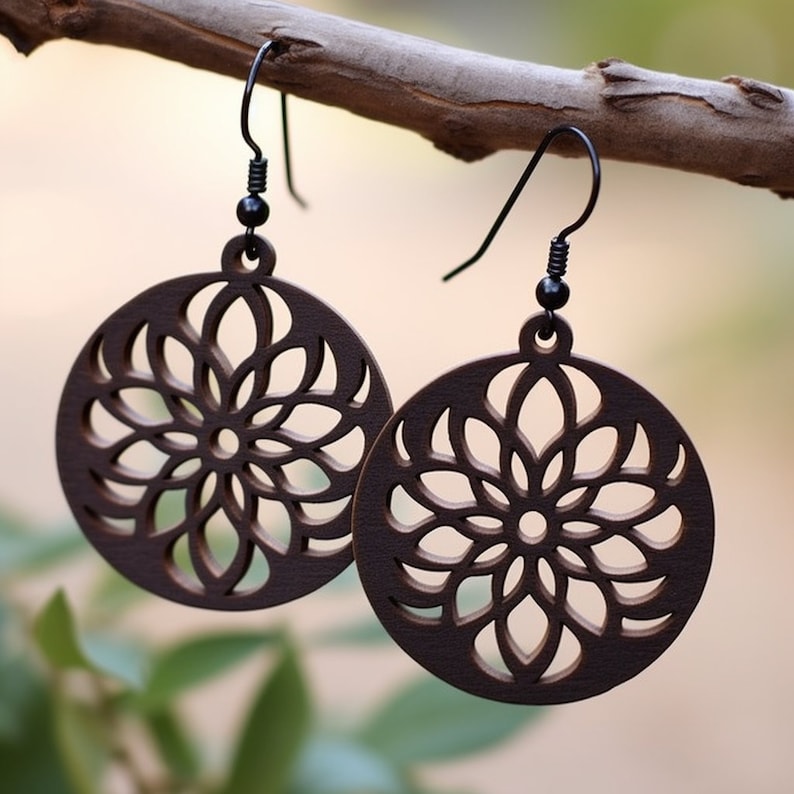 6 Laser Cut Dangle Designs for Women, Geometric Elegant Wooden Earring ...