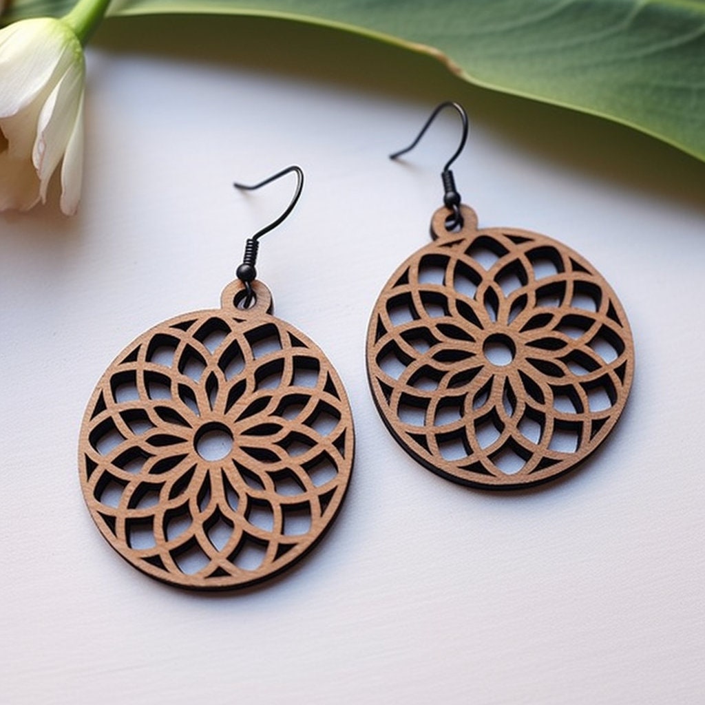 6 Laser Cut Dangle Designs for Women, Geometric Elegant Wooden Earring ...