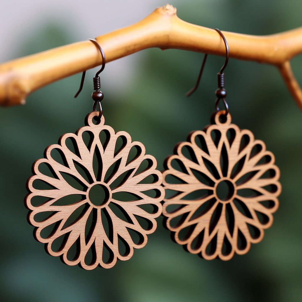 6 Laser Cut Dangle Designs for Women, Geometric Elegant Wooden Earring ...