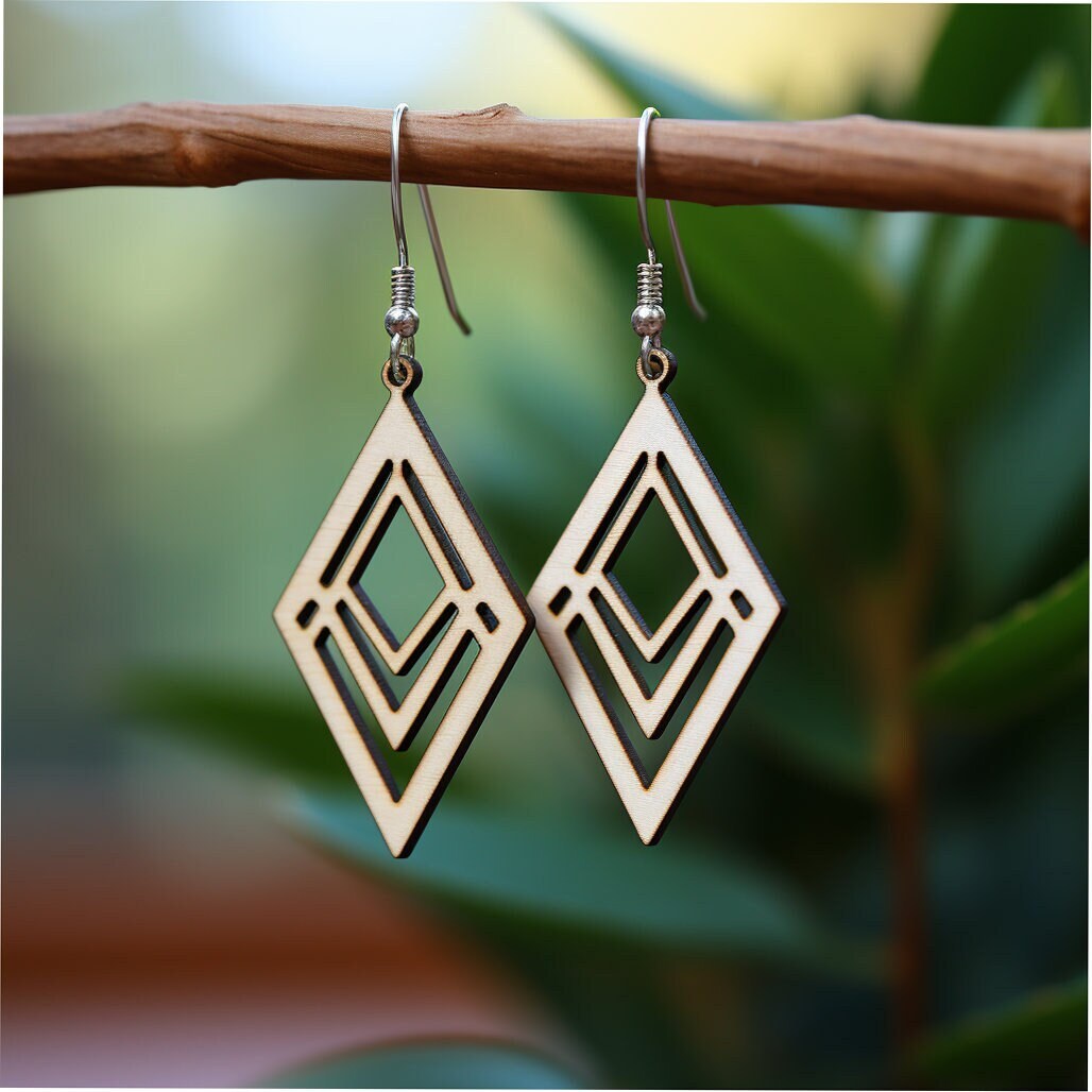 Laser Cut Wooden Earring Designs: Geometric Dangle Set (digital ...