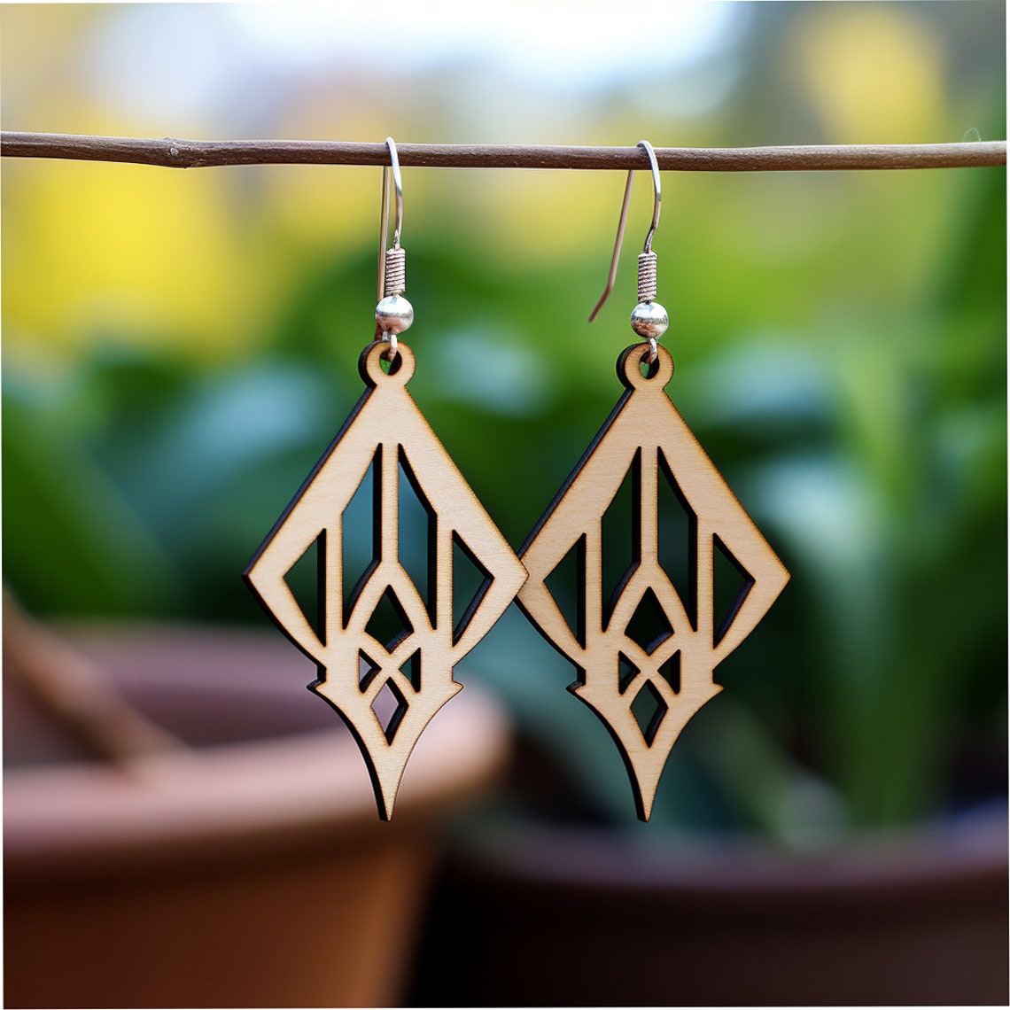 Laser Cut Wooden Earring Designs: Geometric Dangle Set (digital ...