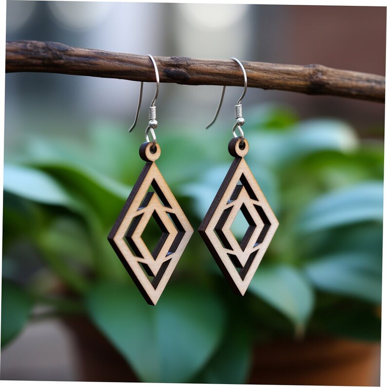 Laser Cut Wooden Earring Designs: Geometric Dangle Set (digital ...