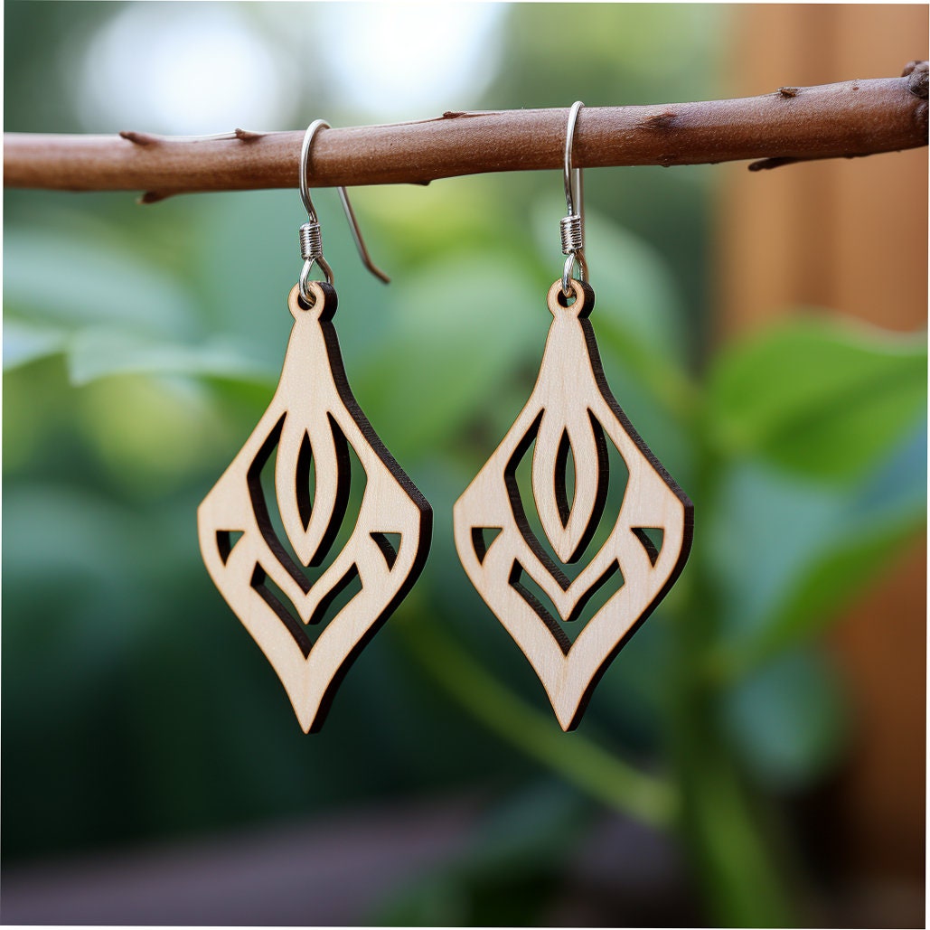 Laser Cut Wooden Earring Designs: Geometric Dangle Set (digital ...