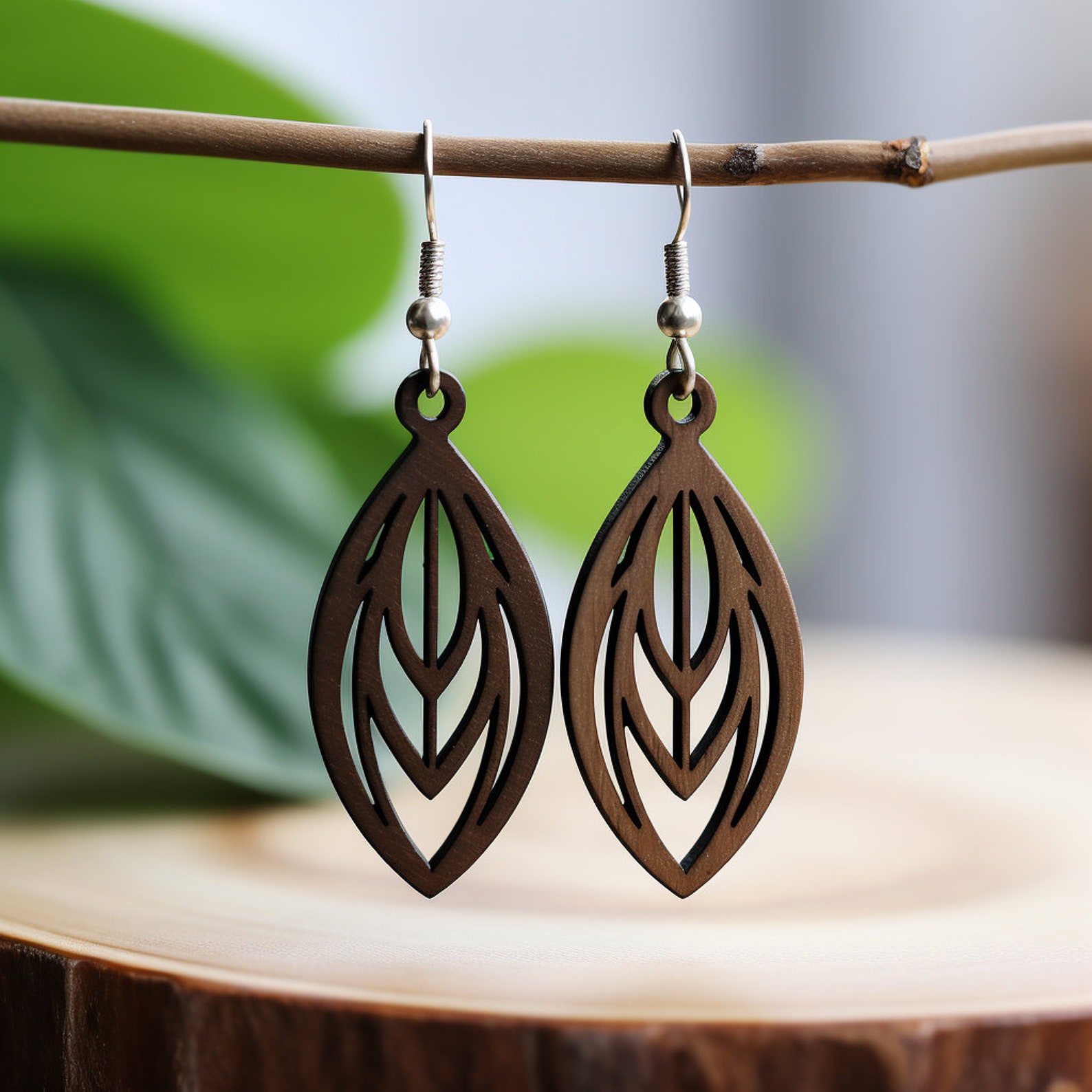 10 Elegant Wooden Earring Templates Bundle Laser Cut Dangle Designs for ...