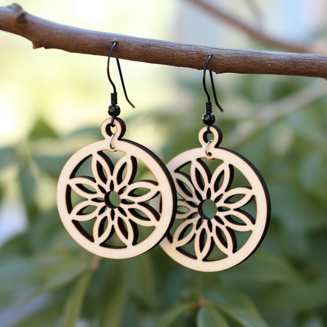 6 Laser Cut Dangle Designs for Women, Geometric Elegant Wooden Earring ...
