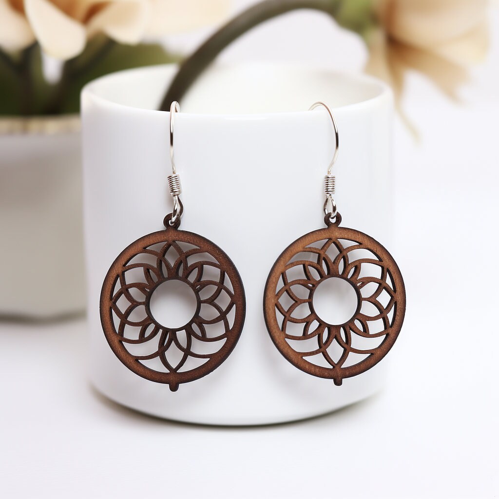 6 Laser Cut Dangle Designs for Women, Geometric Elegant Wooden Earring ...