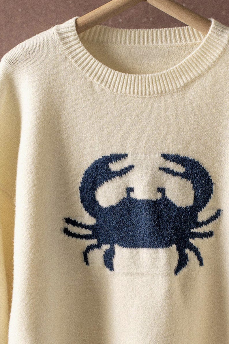 Crab Graphic Relaxed Knit Sweater - Etsy