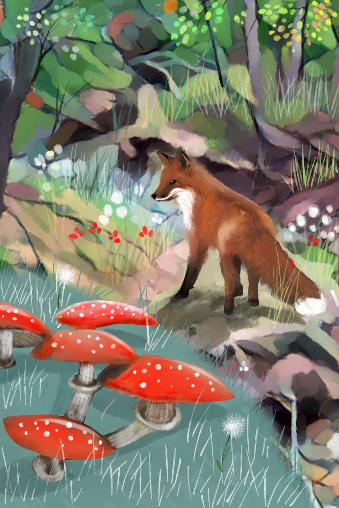 Little Fox and the Red Mushrooms - Original Art Prints by Thomas Little ...