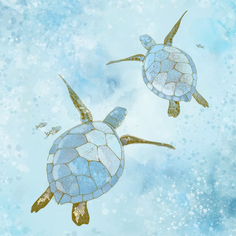 Turquoise Sea Turtles Original Art Prints by Thomas Little - Etsy