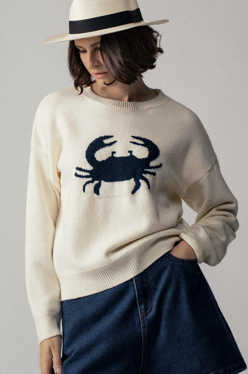 Crab Graphic Relaxed Knit Sweater - Etsy