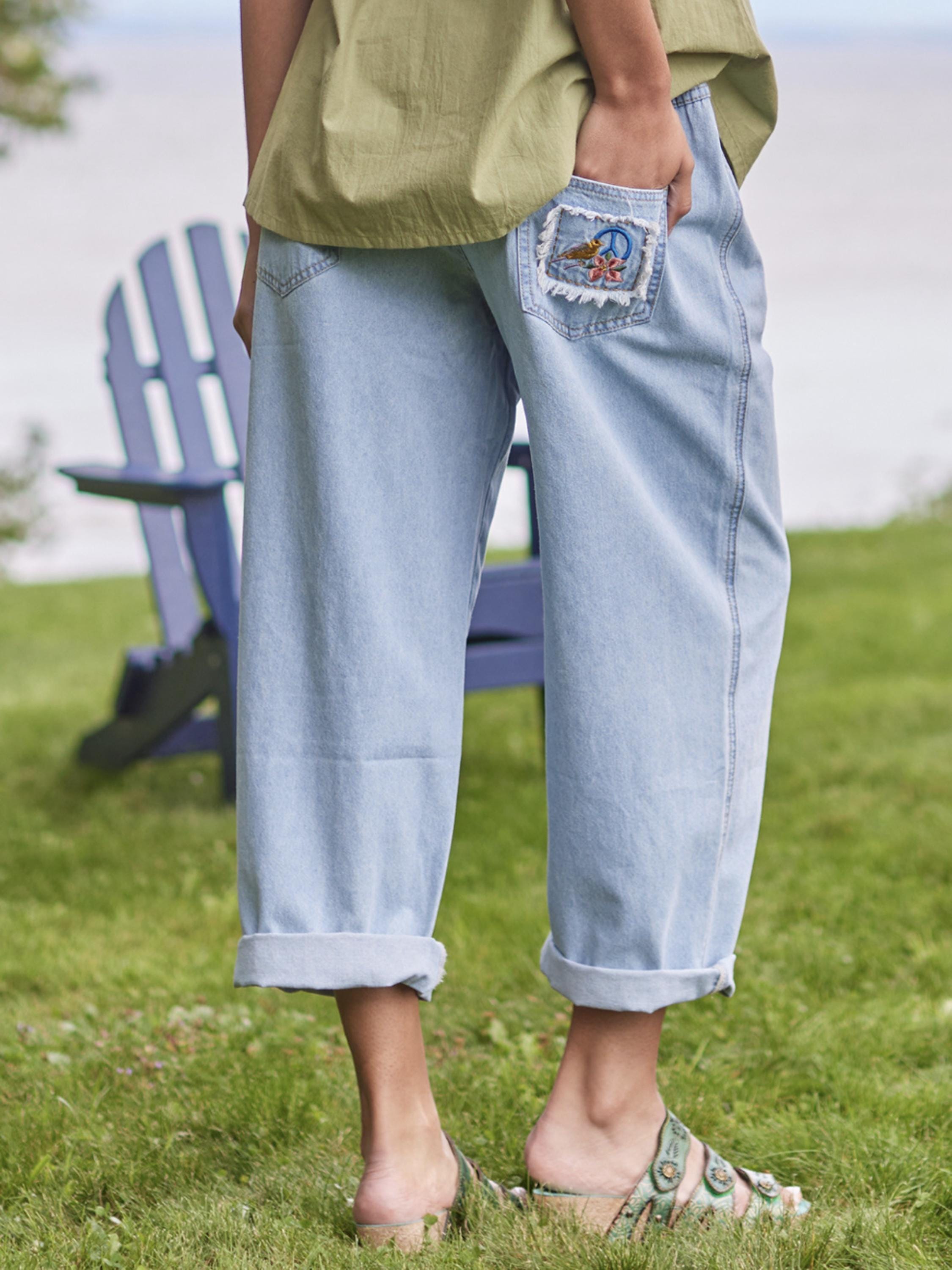 Embroidered Peace Sign Jeans - Soho Straight Leg - Etsy