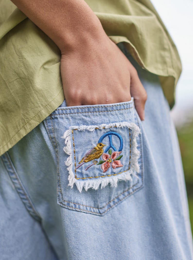 Embroidered Peace Sign Jeans - Soho Straight Leg - Etsy