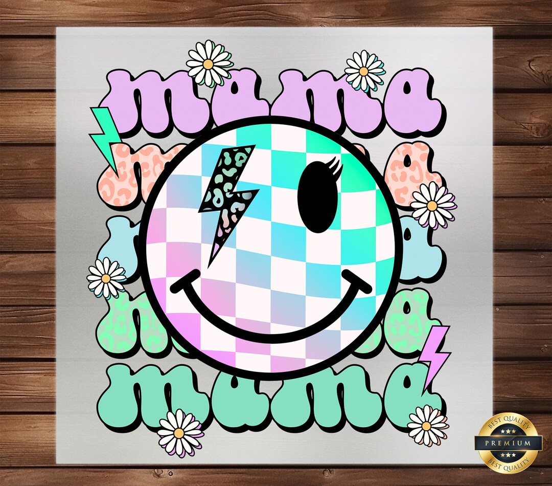 Retro Happy Face Mama DTF Transfer, Vintage-inspired Design for Moms ...