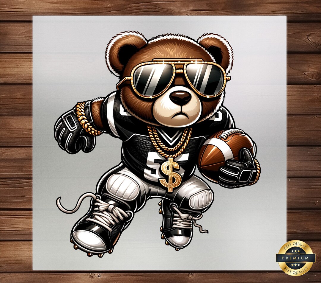 Hip Hop Football Graffiti Bear DTF Transfer, Cartoon Design, Ready to ...