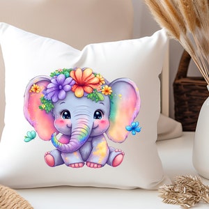 Baby Elephant Clipart DTF Transfer, Rainbow Design, Customizing ...