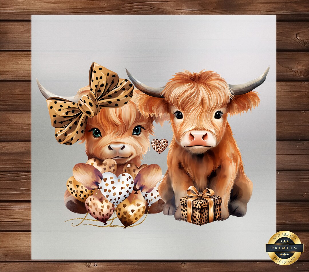 Valentine Highland Cow DTF Transfer - Love Heart Baby Highland Cow ...