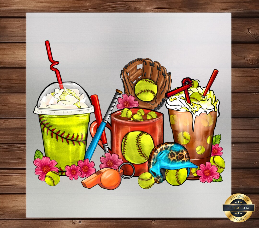 Softball Coffee Cups DTF Transfer, Energize Your Gear With Sporty Flair ...