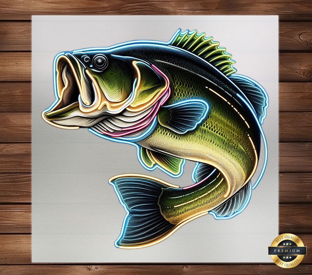 Neon Bass Fishing DTF Transfer: Vibrant Angler Design - Etsy