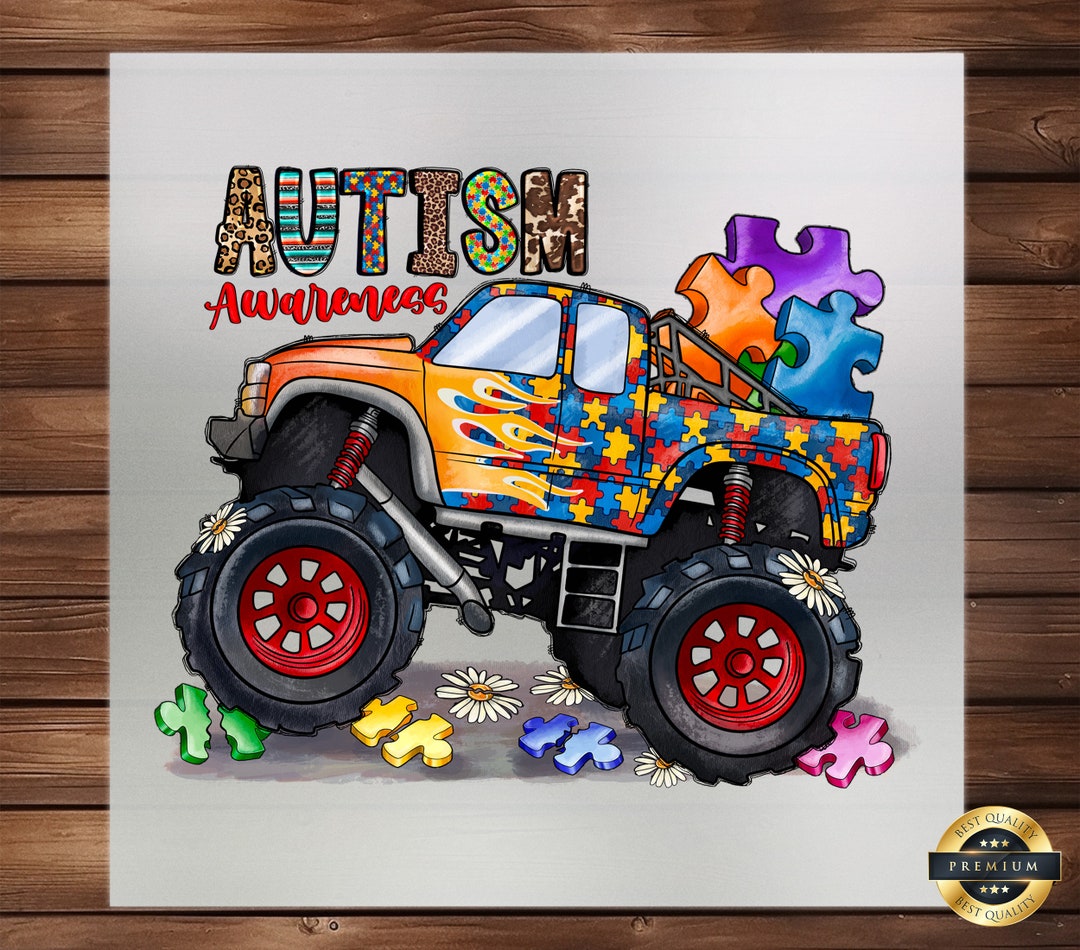 Autism Awareness Monster Truck DTF Transfer, Bold & Fun Support Design ...
