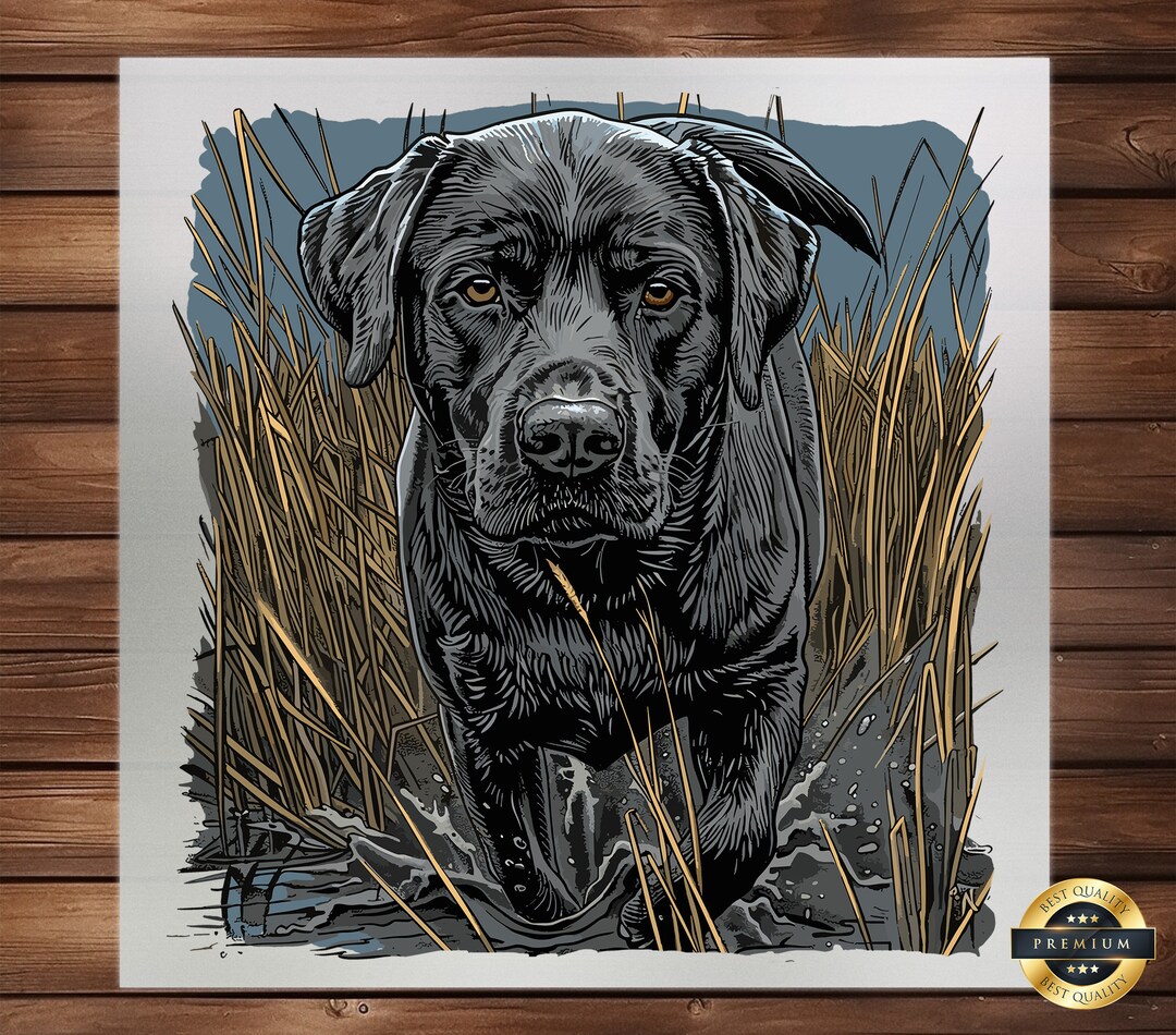 Black Labrador Hunting Dogs DTF Transfer, Lifelike Retriever Scene for ...