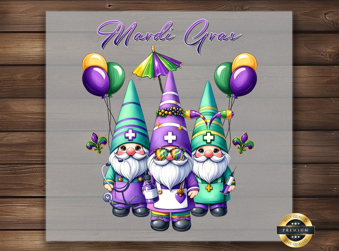 Mardi Gras Nurse Gnomes DTF Transfer, Carnival Gnomes Design, Ready ...