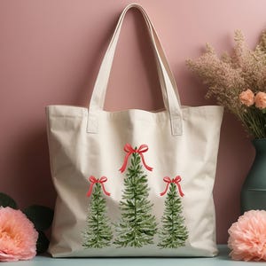 Christmas Trees DTF Transfer, Snowy Green Trees With Red Bows Iron-on ...