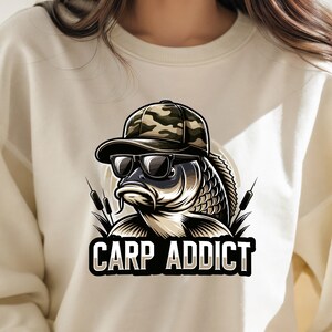 Carp Addict DTF Transfer, Funny Carp Fishing Design for Apparel, Easy ...