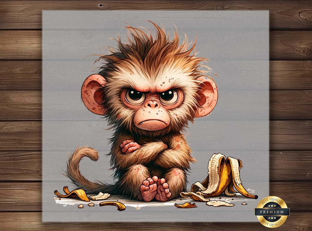 Angry Monkey DTF Transfer, Cute Grumpy Ape With Bananas, Funny Animal ...