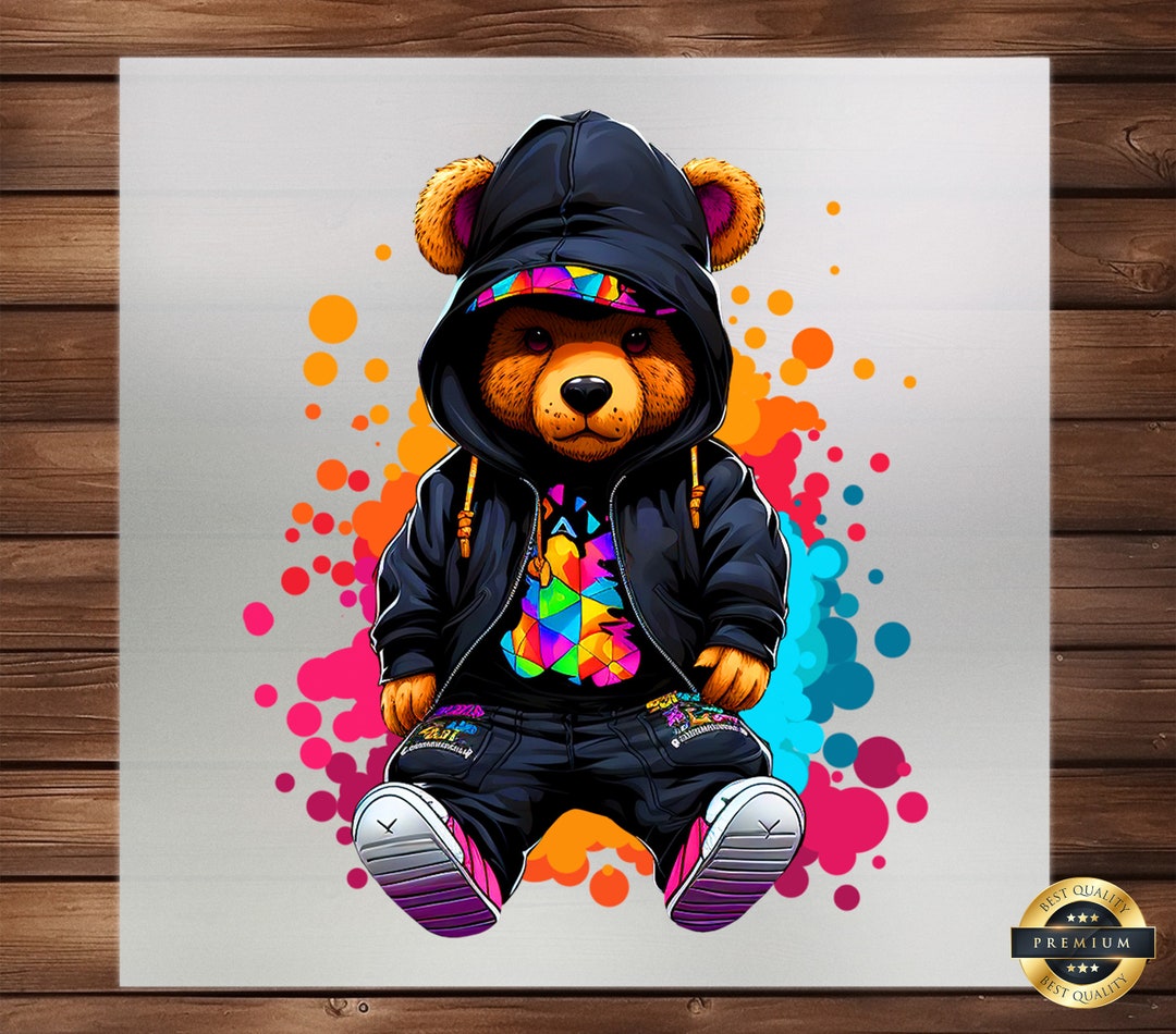Teddy Bear DTF Transfer, Colorful Design, Artistic Cartoon Graphic ...