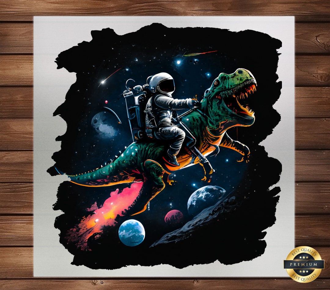 Astronaut Riding T-rex DTF Transfer: Whimsical Sci-fi Design - Etsy