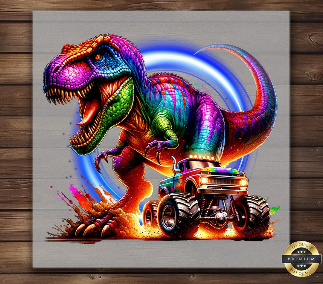 T-rex Monster Truck DTF Transfer: Dinosaur Iron-on Design - Etsy