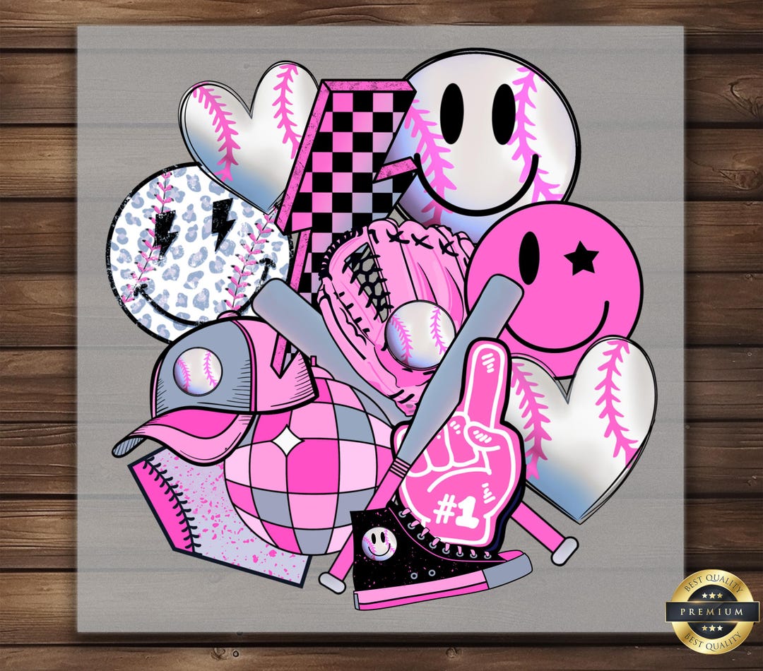 Retro Baseball DTF Transfer, Fun Smiley Faces, Hearts, & Sports Gear ...