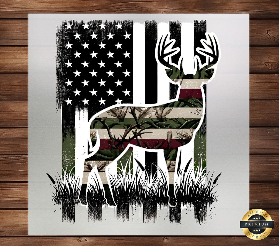 Camo Deer With White DTF Transfer - American Flag Design, Perfect for ...