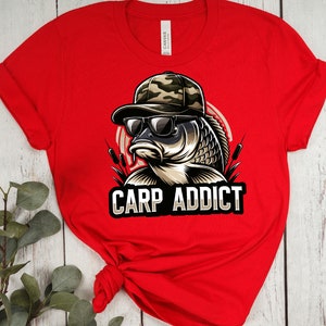 Carp Addict DTF Transfer, Funny Carp Fishing Design for Apparel, Easy ...