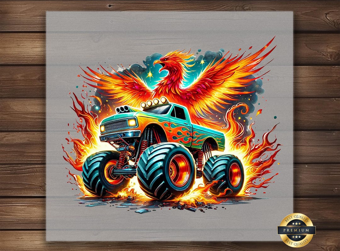 Fire Phoenix Monster Truck DTF Transfer: Epic Flame Wings Shirt - Etsy
