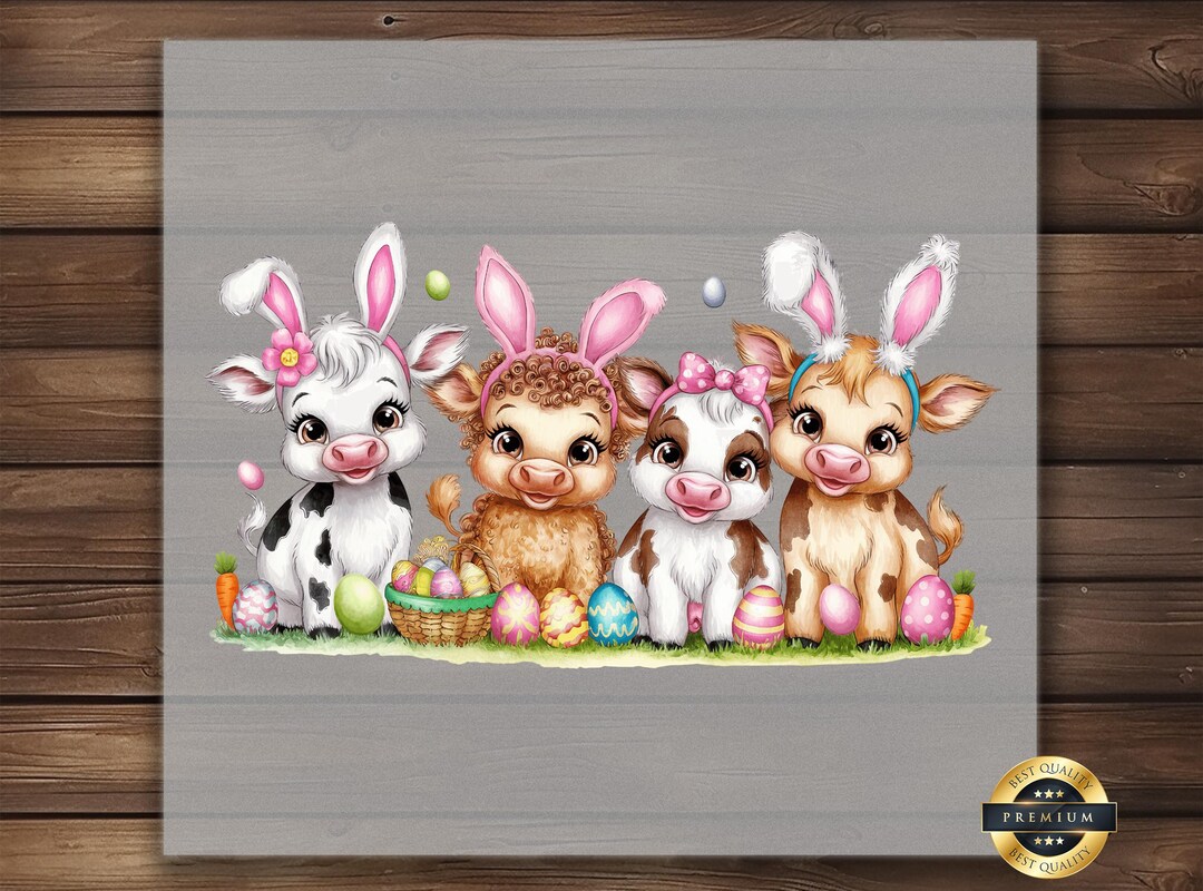 Easter Baby Cows DTF Transfer: Bunny Ears Farm Animal Print - Etsy