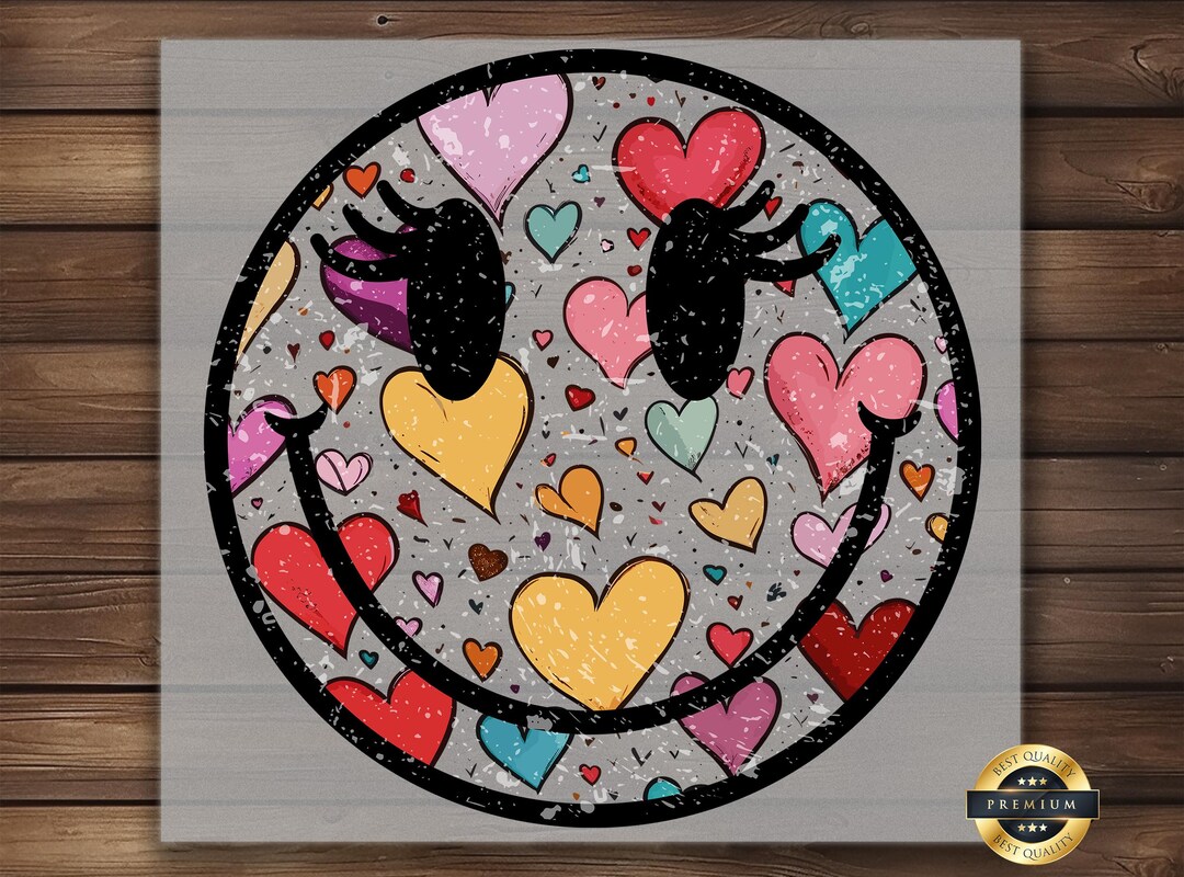 Heart Smiley Face DTF Transfer: Colorful DIY Apparel Design - Etsy