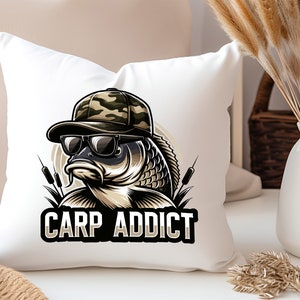 Carp Addict DTF Transfer, Funny Carp Fishing Design for Apparel, Easy ...