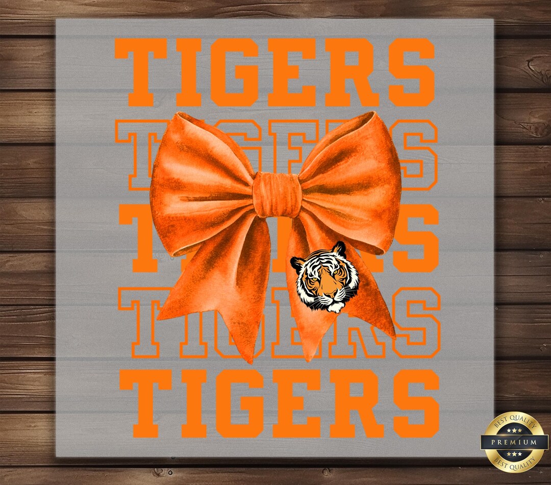 Coquette Bow Tigers Orange DTF Transfer, Trendy Iron-on Design for DIY ...