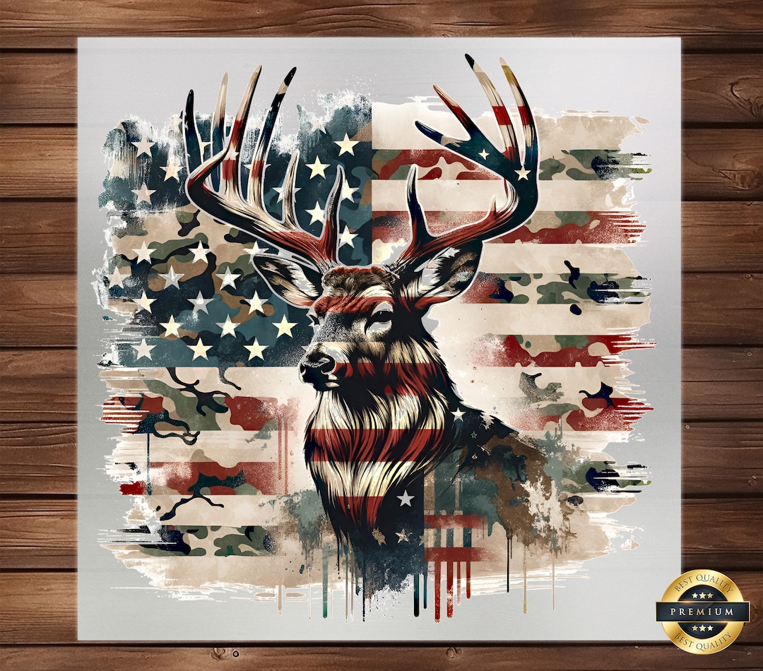 Camo Deer American Flag DTF Transfer: Patriotic Hunting Apparel - Etsy