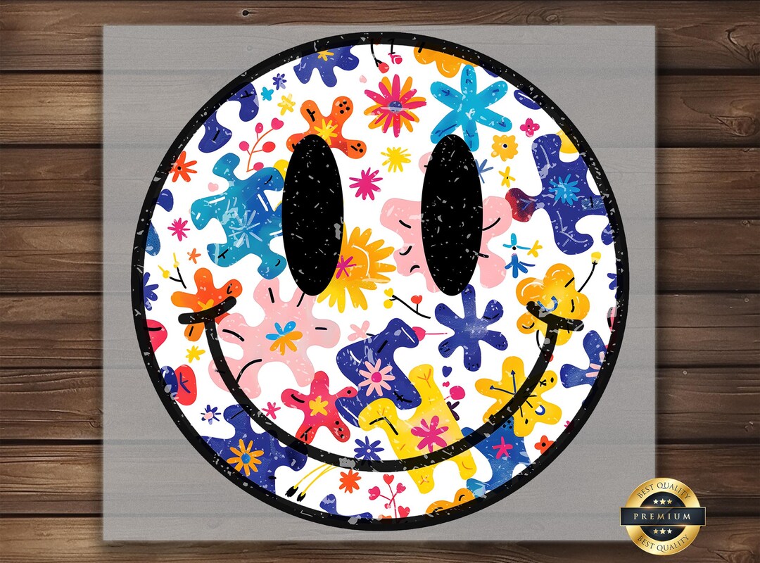 Floral Smiley Face DTF Transfer: Funky Heat Press Design - Etsy